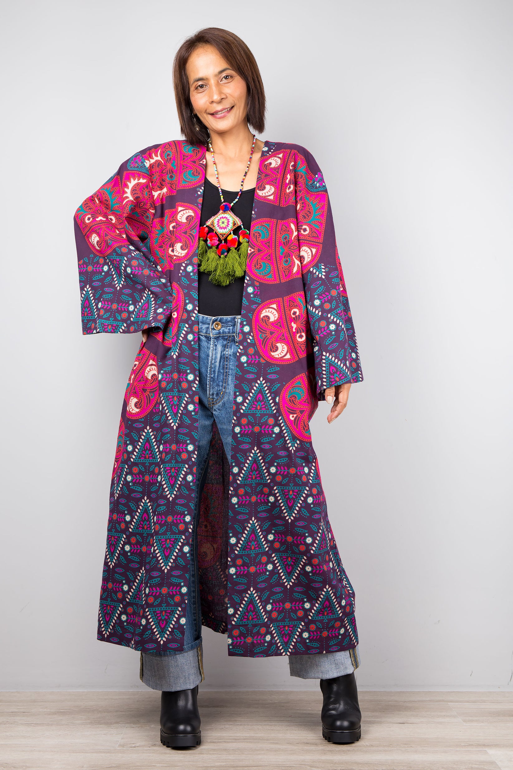 Boho cardigan for women. Cotton open front cardigan by Nuichan