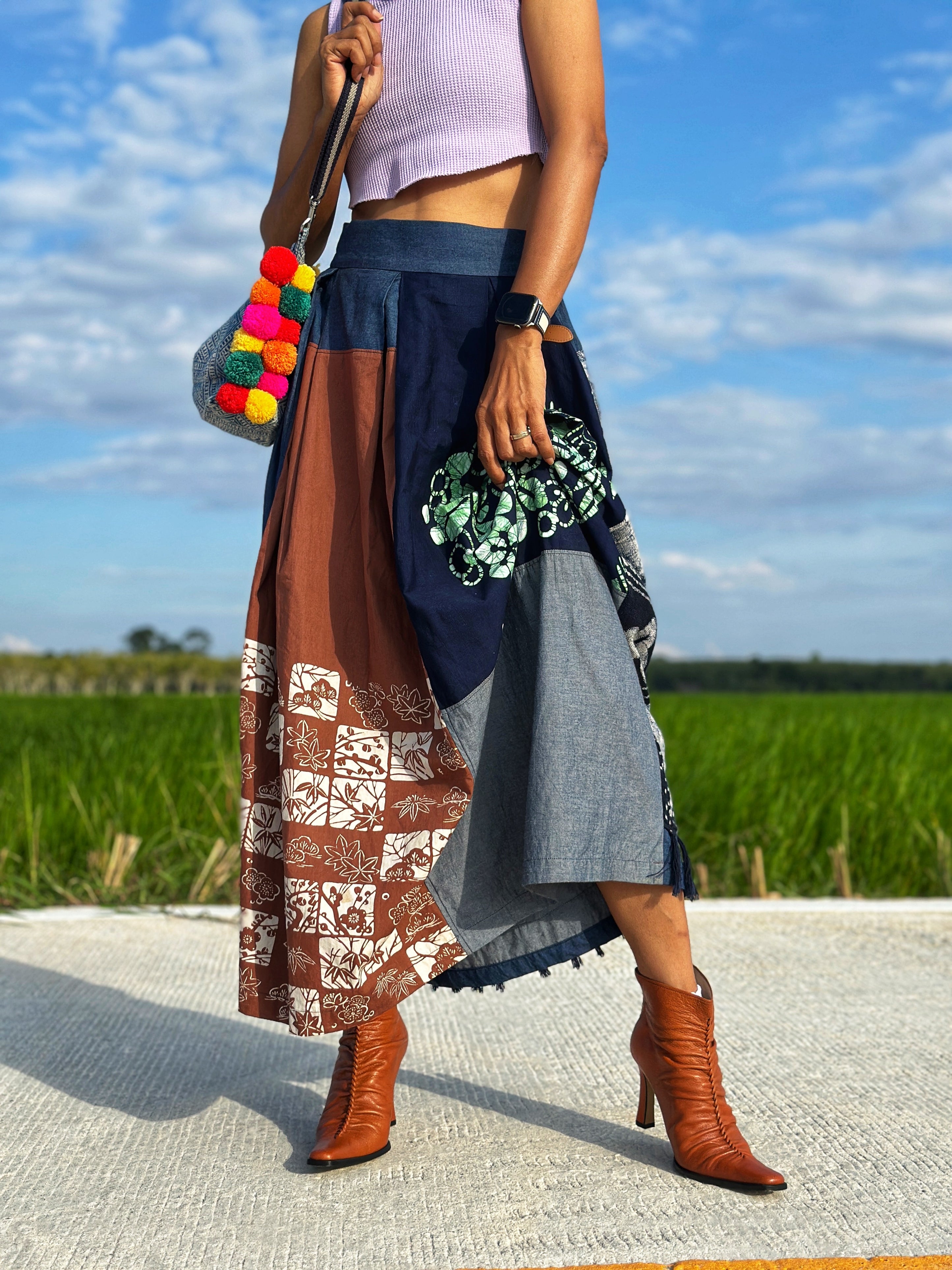 Patchwork Maxi Skirt | Bohemian Long Skirt by Nuichan